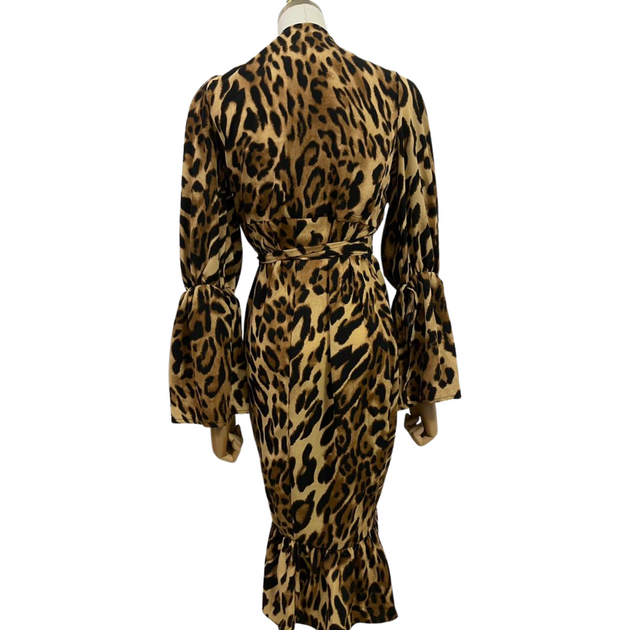 Leopard Wrap Dress With Bell Sleeves – DALIA MACPHEE